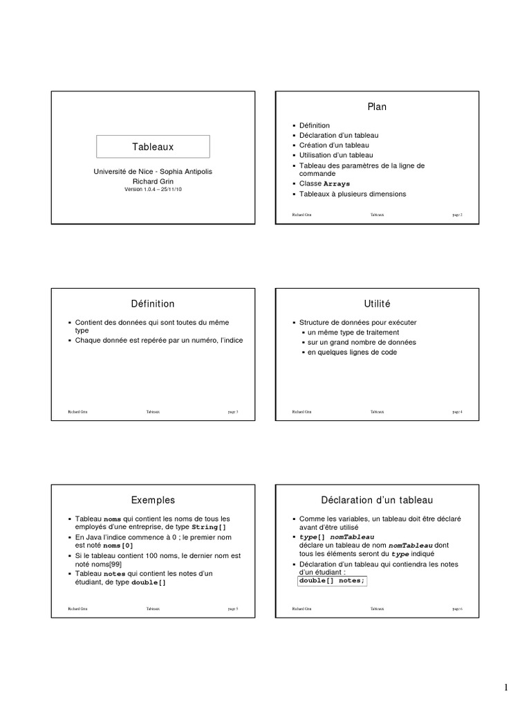Tableaux | PDF | Programmation informatique | Informatique
