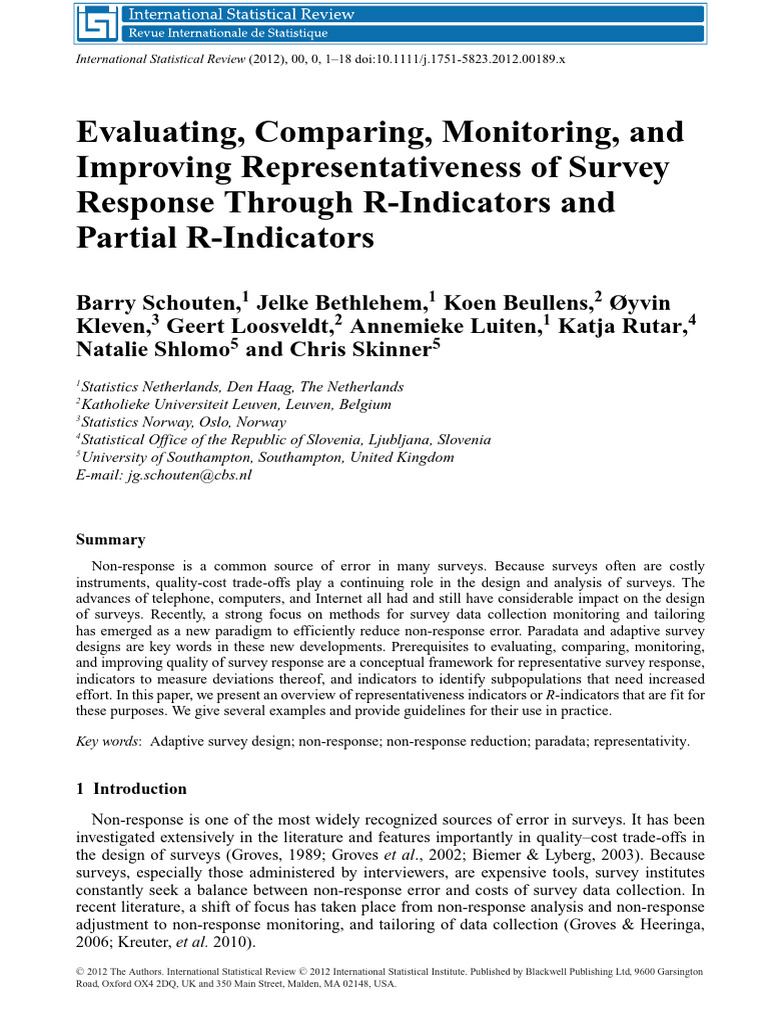 Improving Representativeness of Survey Response | PDF | Survey ...