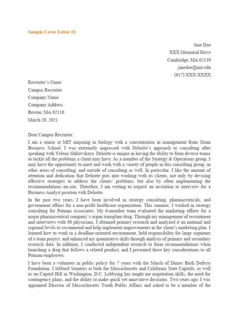 Sample Cover Letter | Download Free PDF | Engineering | Massachusetts ...