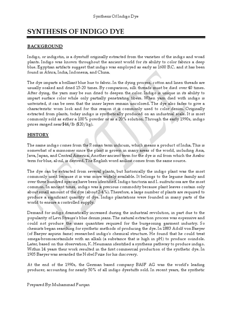 Indigo | PDF | Dye | Chemical Reactions