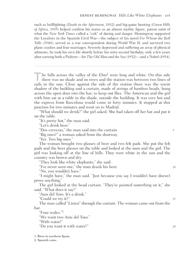 Hemingway's "Hills Like White Elephants" Analysis | PDF