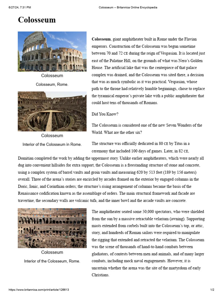 Colosseum - Britannica Online Encyclopedia | PDF