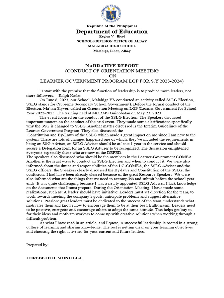 Narrative Report | PDF | Knowledge | Cognitive Science