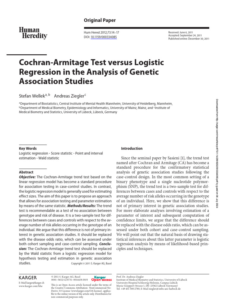 Cochran-Armitage Test Versus Logistic Regression in The Analysis of ... Cochran-Armitage Test Versus Logistic Regression in The Analysis of ...