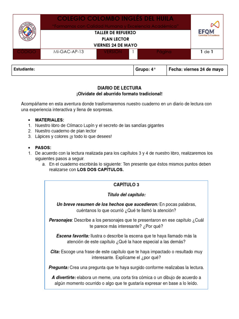 Taller Plan Lector - Viernes 24 Mayo - 4° | PDF