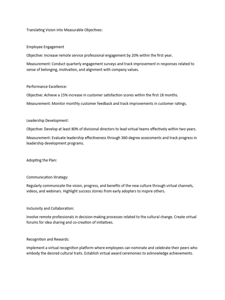 Translating Vision Into Measurable Objectives | PDF