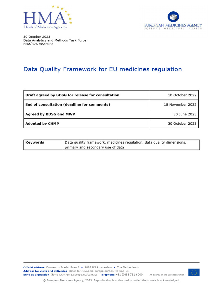 Data Quality Framework Eu Medicines Regulation - en | PDF | Data Quality | Accuracy And Precision
