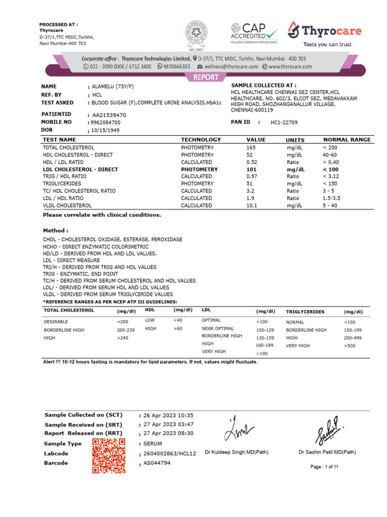 Alamelu Blood Report HCL | PDF | Creatinine | Clinical Medicine