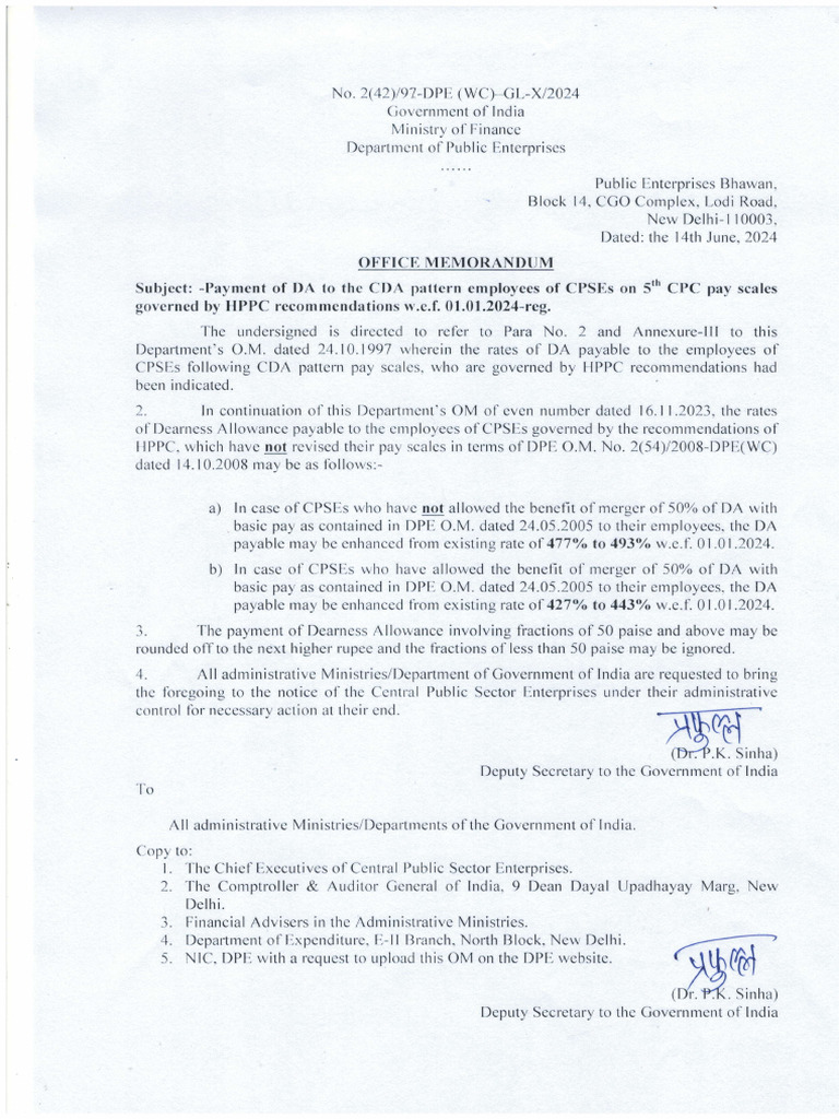 OM 14 June 2024 Revised DA Rate, 5th CPC | PDF
