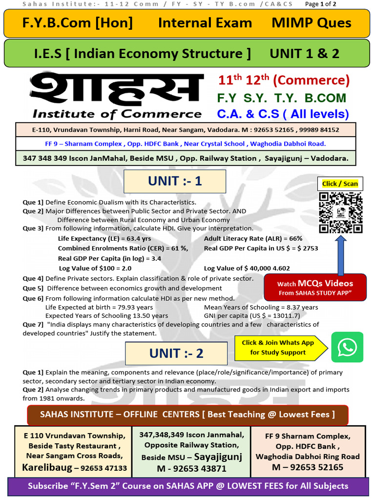 1] MIMP Que - IES Internal Exam Unit 1&2 [SAHAS INSTITUTE]-1 | PDF ...