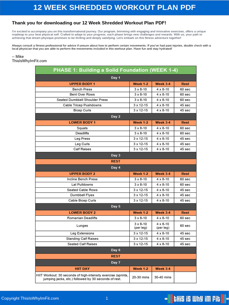 12 Week Shredded Workout Plan | PDF | High Intensity Interval Training ...