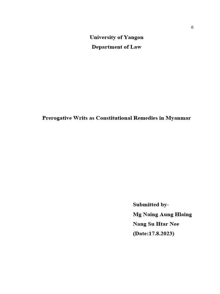 Prerogative Writs As Constitutional Remedies in Myanmar | PDF | Writ ...