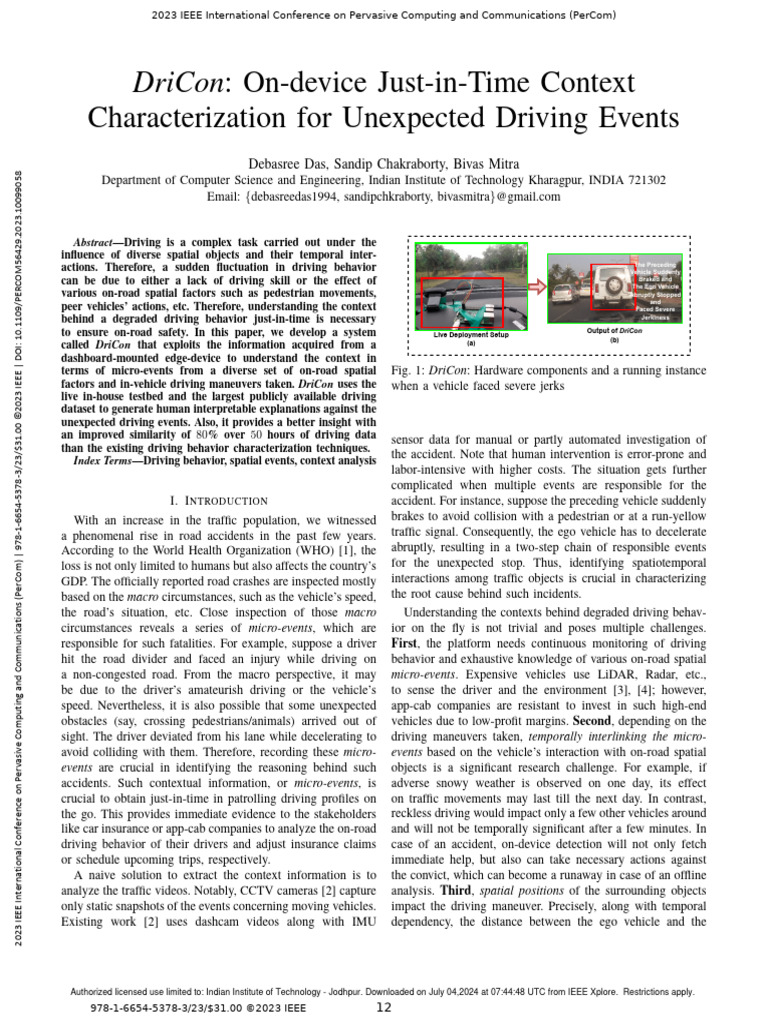 DriCon On-Device Just-In-Time Context Characterization For Unexpected Driving Events | PDF ...