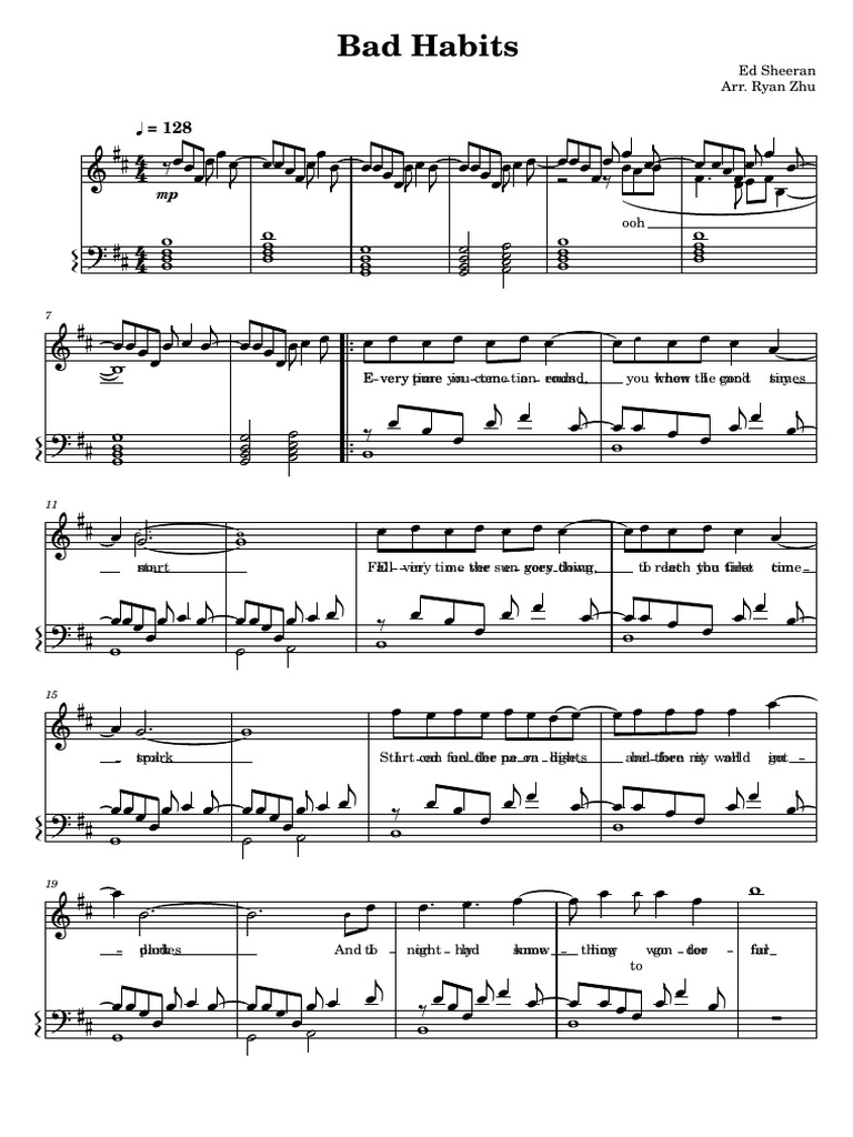 Bad Habits Sheet Music by Ed Sheeran | PDF | Irish Music | Song ...