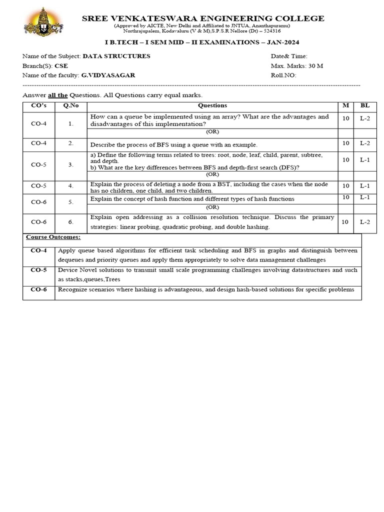 Datastructures Mid-Ii QP | PDF | Computational Complexity Theory | Computer Programming
