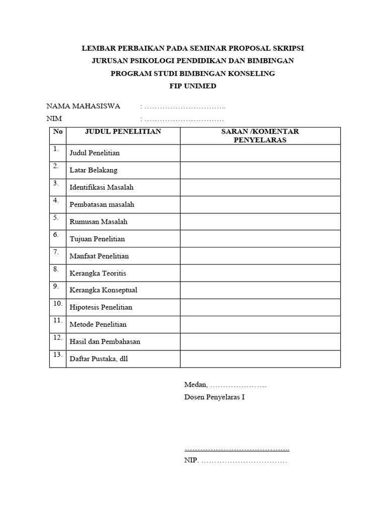 Lembar Perbaikan Proposal Skripsi PSikologi | PDF | Karier & Perkembangan | Sains & Matematika