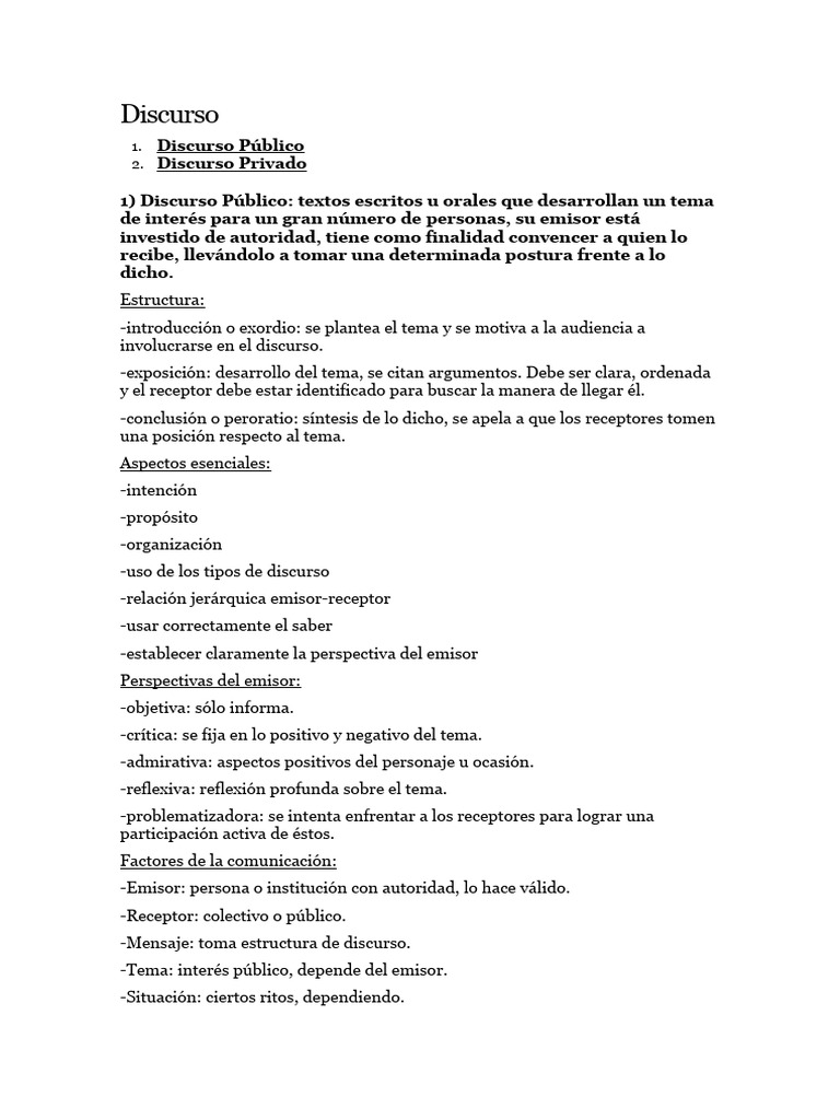 Estructura y Tipos de Discursos Públicos y Privados | PDF