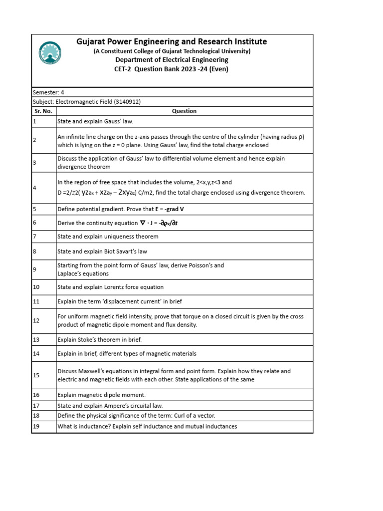 EMF_CET_2_Que_Bank | PDF