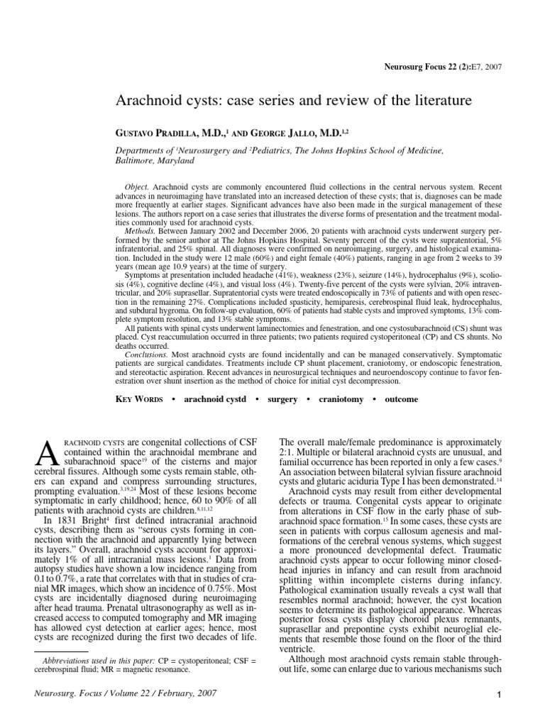 Arachnoid Cysts Review Pdf Cerebrospinal Fluid Clinical Medicine