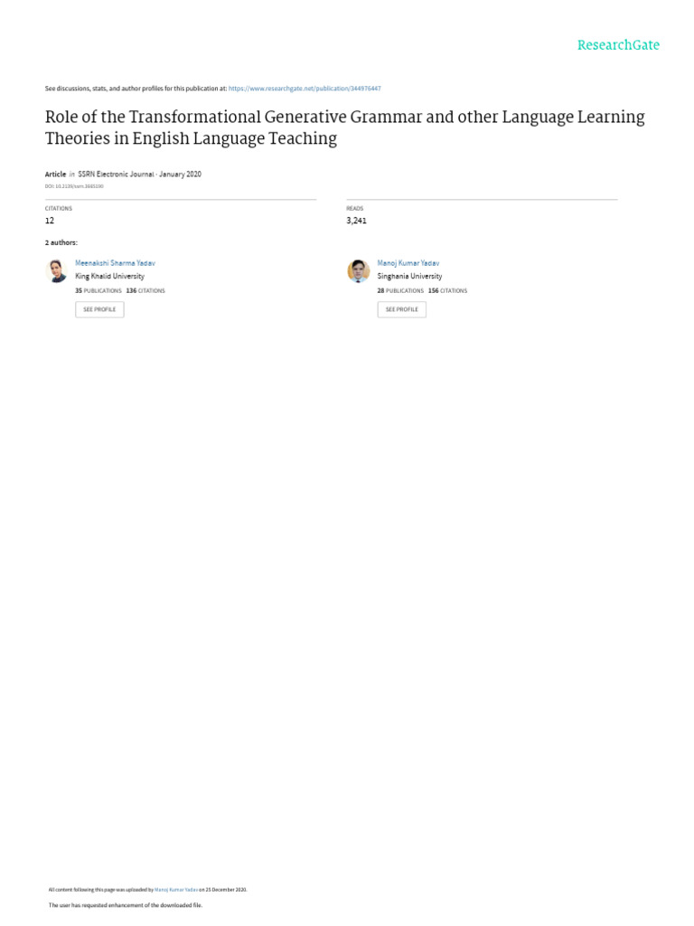 Roleofthe Transformational Generative Grammarandother Language Learning ...