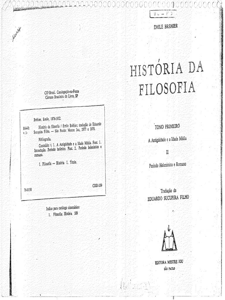 1-Bréhier, Émile. História Da Filosofia-T. 1 - Vol. 2-Período ...