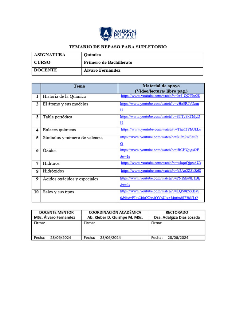Temario 1ero Bgu Quimica Biologia Pdf Química Física Compuestos