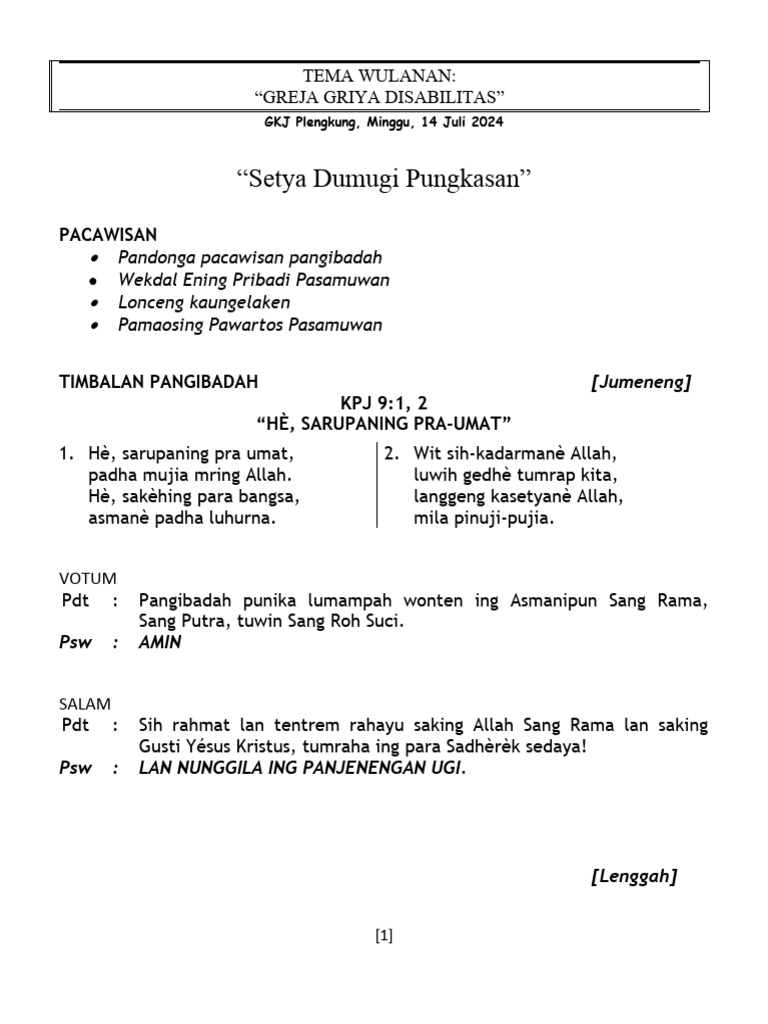 2c. JAWA (14.07.2024) Liturgi Minggu II | PDF