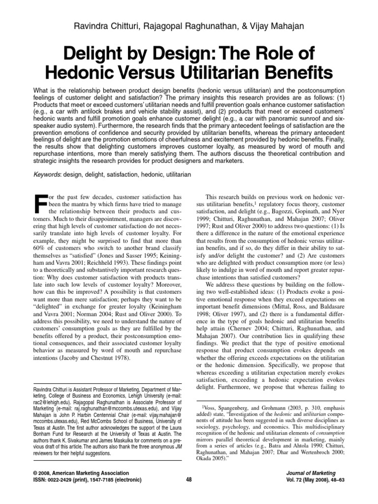 Hedonic vs. Utilitarian Design | PDF | Emotions | Utilitarianism