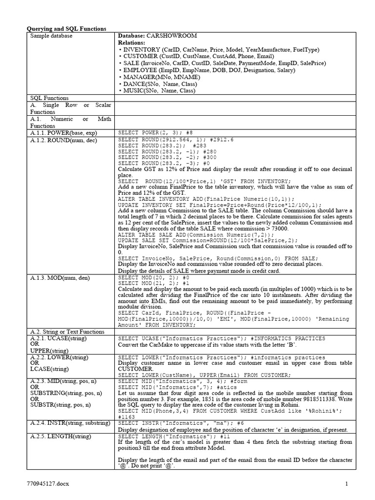 CH 01 - Querying and SQL Leip101 - Codes Only | PDF | Database Index | Table (Database)