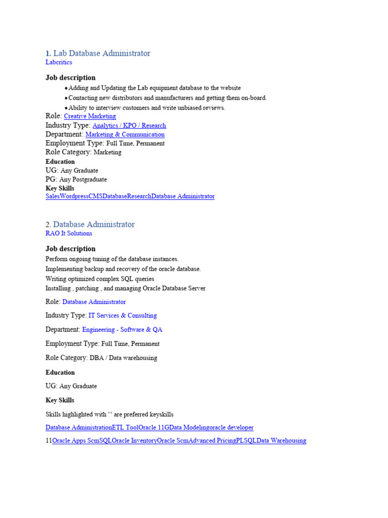 Database Administrator | PDF | Databases | Quality Assurance