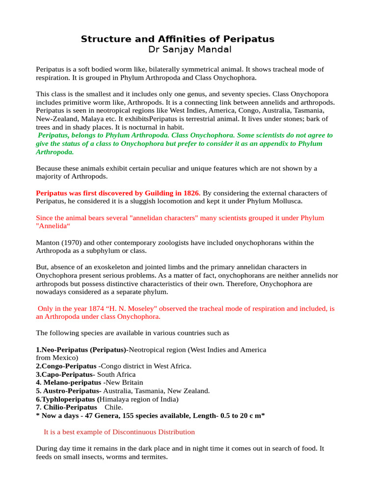 Peripatus | PDF | Anatomical Terms Of Location | Zoology