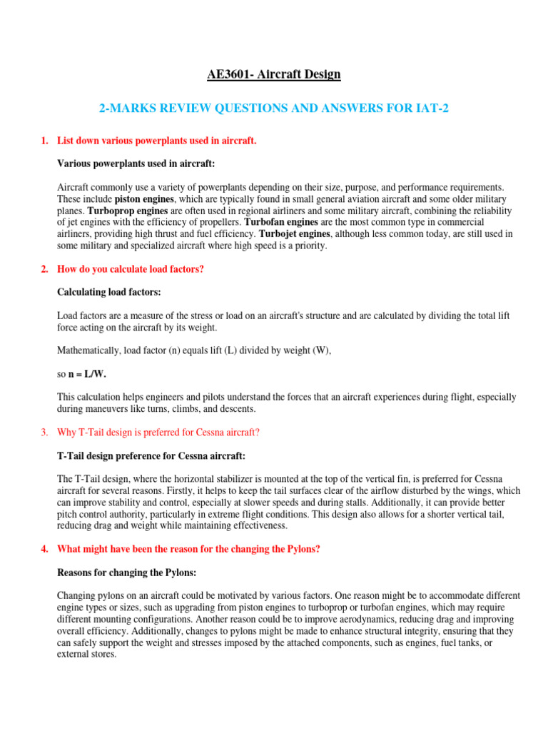 2 MARKS Review Questions IAT-2 FOR AIRCRAFT DESIGN | PDF | Aircraft ...