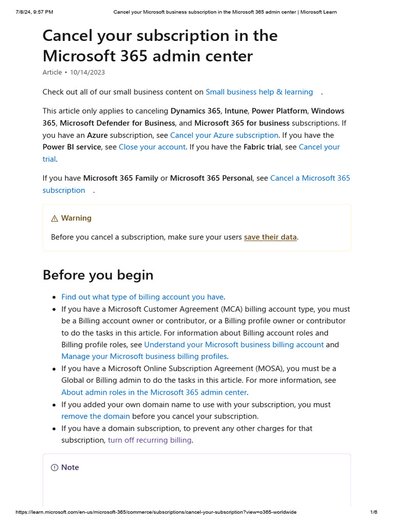 Cancel Microsoft 365 Business Subscription | PDF | Subscription Business Model | Share Point