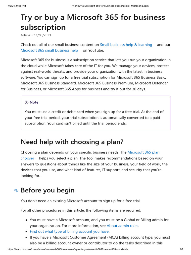 Try or Buy A Microsoft 365 For Business Subscription | PDF ...