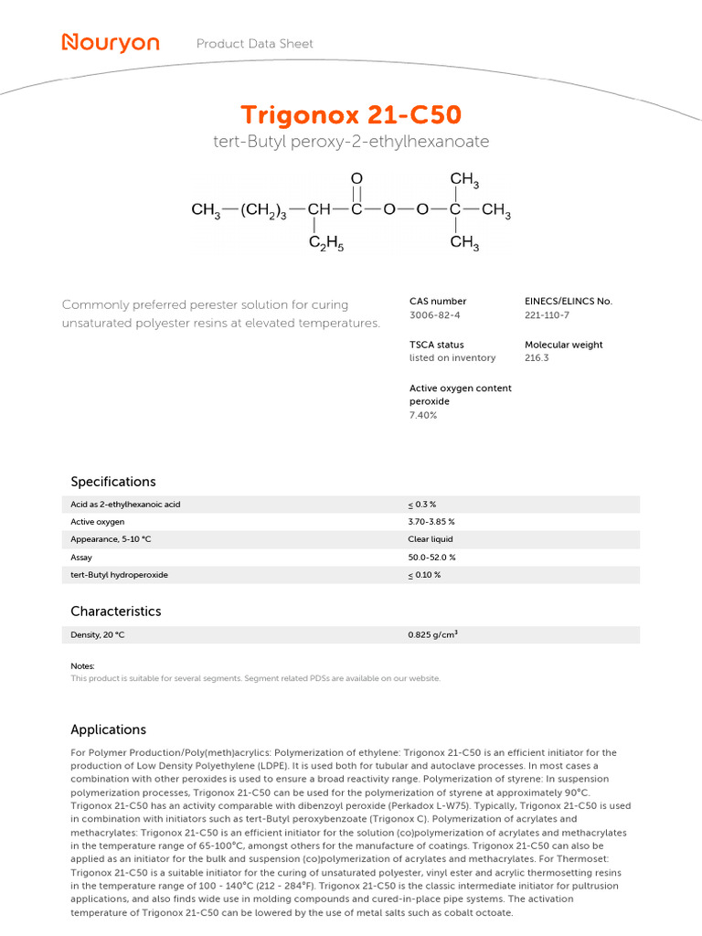 Pds Trigonox 21 c50 Acrylics Production Nar en | PDF | Poly(Methyl ...