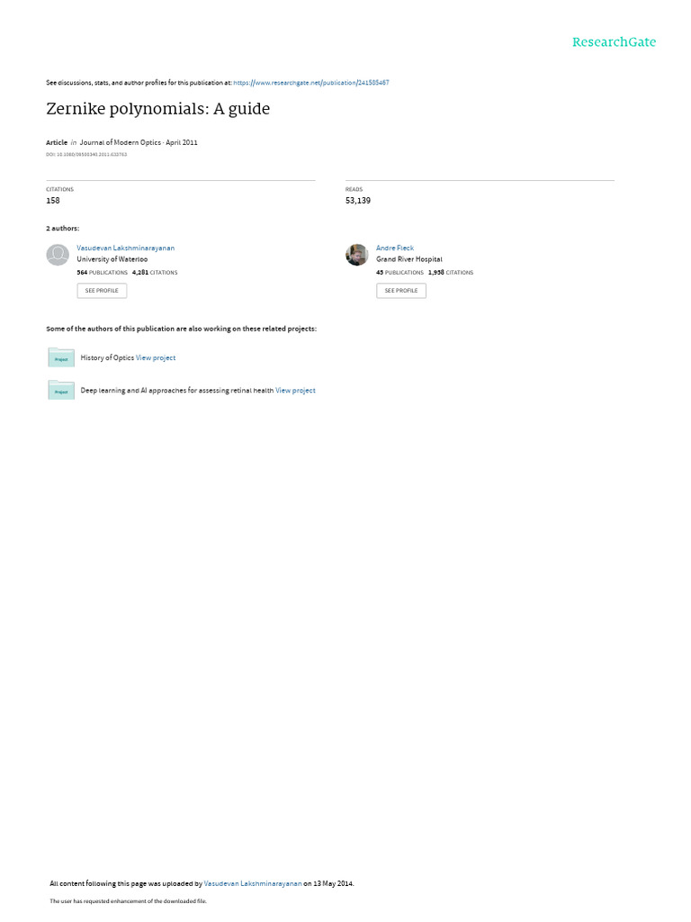 Zernike Polynomials-A Guide | PDF | Optics | Mathematical Analysis