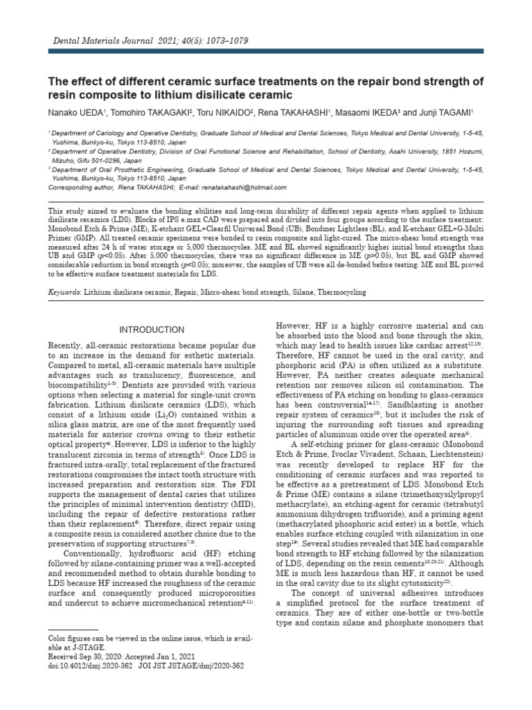 Repair Bond Strength of Lithium Disilicate | PDF | Dental Composite ...