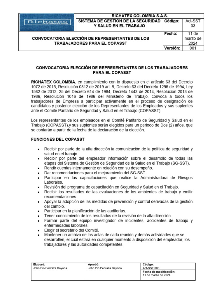 Convocatoria Representantes Copasst | PDF | Gobierno