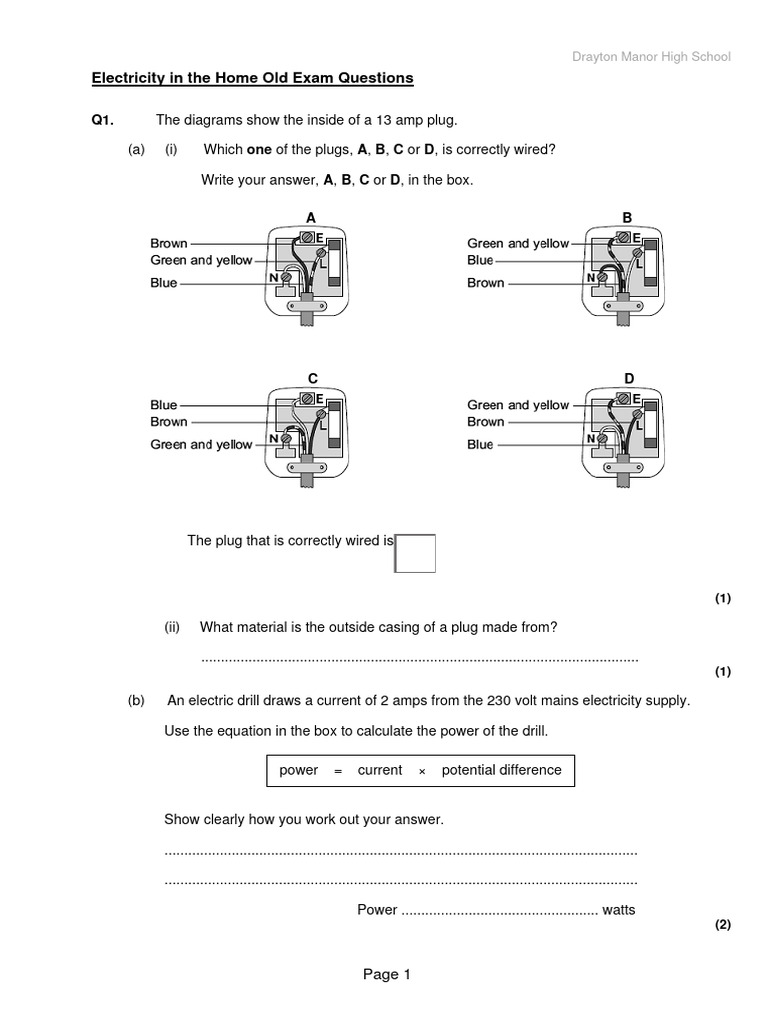 10 - Electricity in the Home Old Exam Questions | PDF | Fuse ...