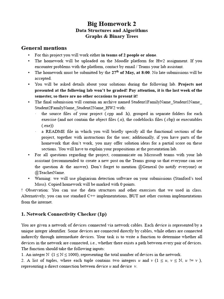 Data Structures Homework: Graphs & Trees | PDF | Code | Theoretical Computer Science