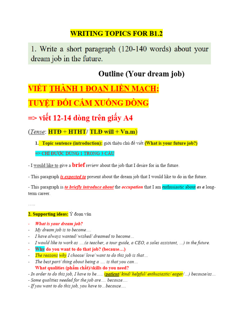 Writing Cuối Kỳ - 3 Topics For B1.2 (HK I 2023-2024) | PDF | Art