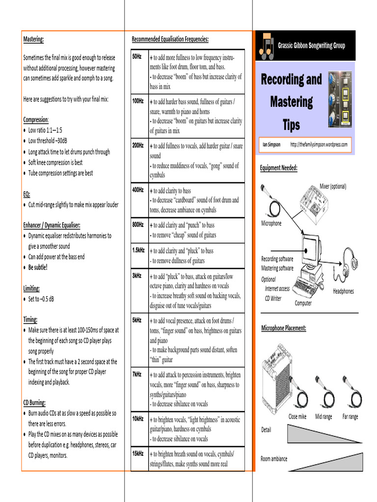Audio Recording Amp Mastering Tips PDF Free | PDF | Sound Technology ...