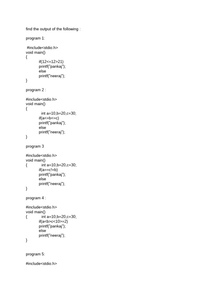 C Programming Logic Exercises | PDF