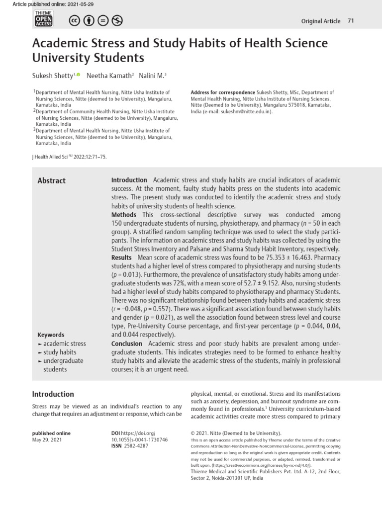 Academic Stress and Study Habits of Health Science 59r7ax6jtm | PDF ...