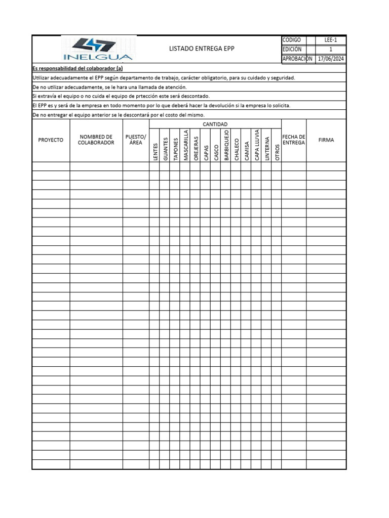 Listado Entrega Epp | PDF