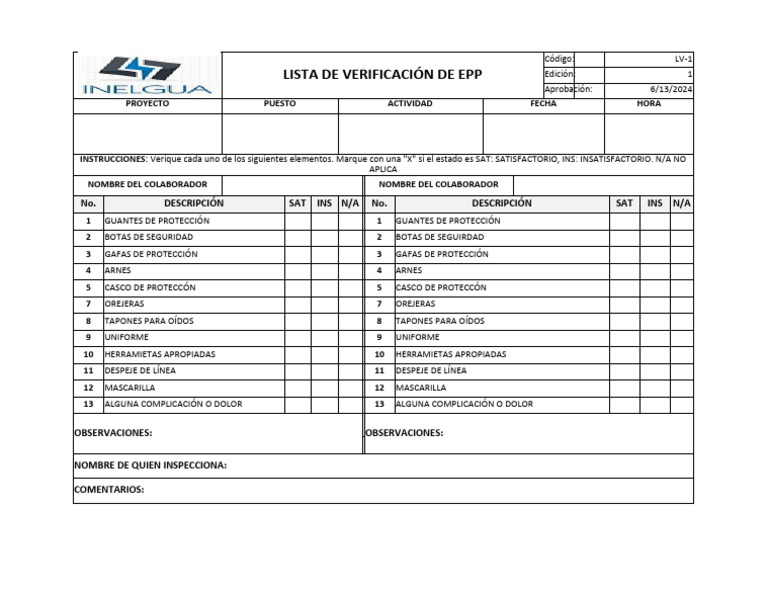 Lista de Verificación de EPP Completa | PDF
