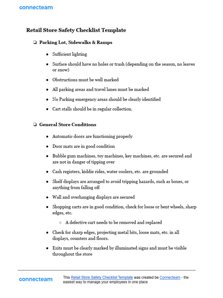 Retail Safety Checklist Guide | PDF | Fire Sprinkler System | Safety