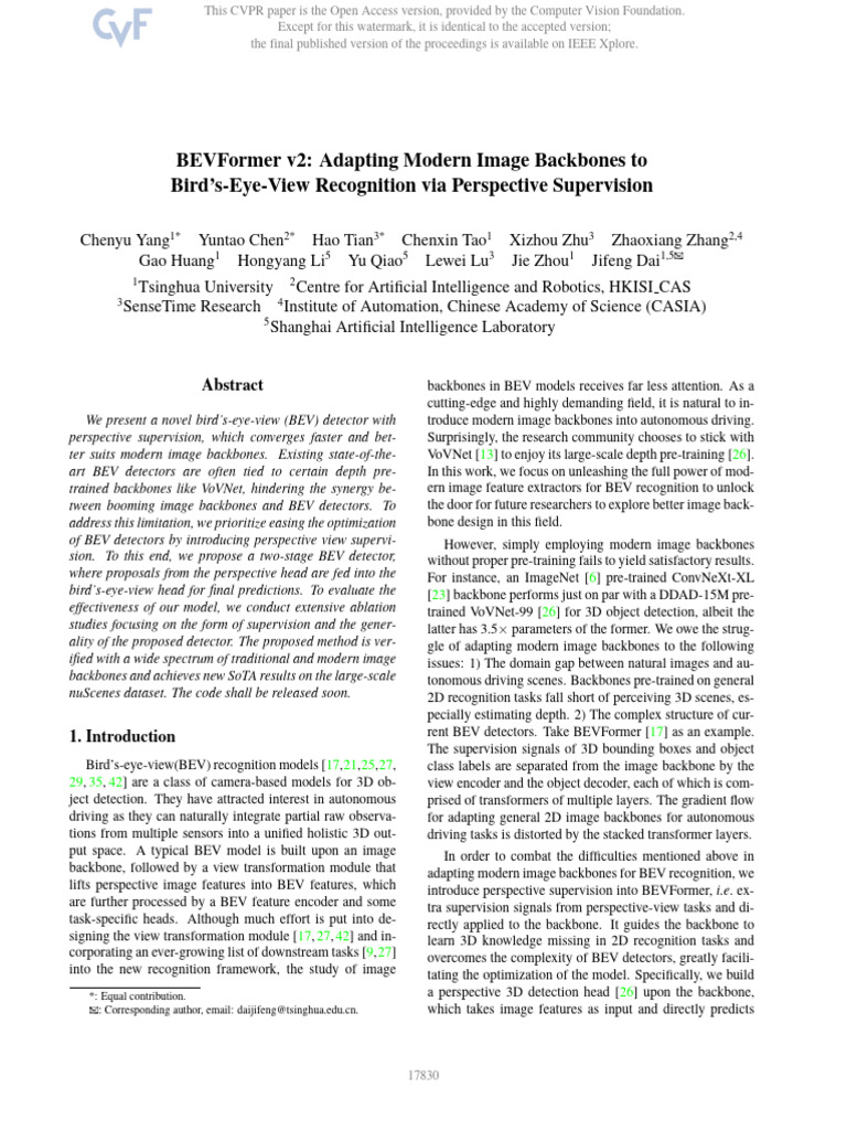 Yang BEVFormer v2 Adapting Modern Image Backbones To Birds-Eye-View Recognition Via CVPR 2023 ...