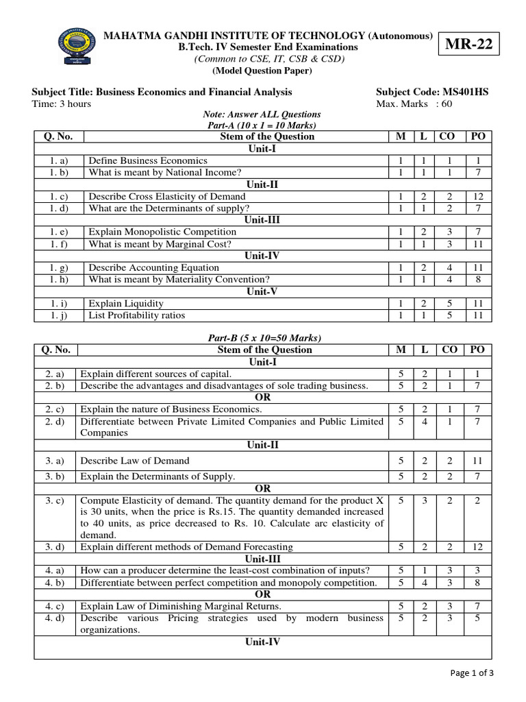 11.B.Tech. IV Sem (MR-22) CSD - Modelpapers | PDF | Debits And Credits ...