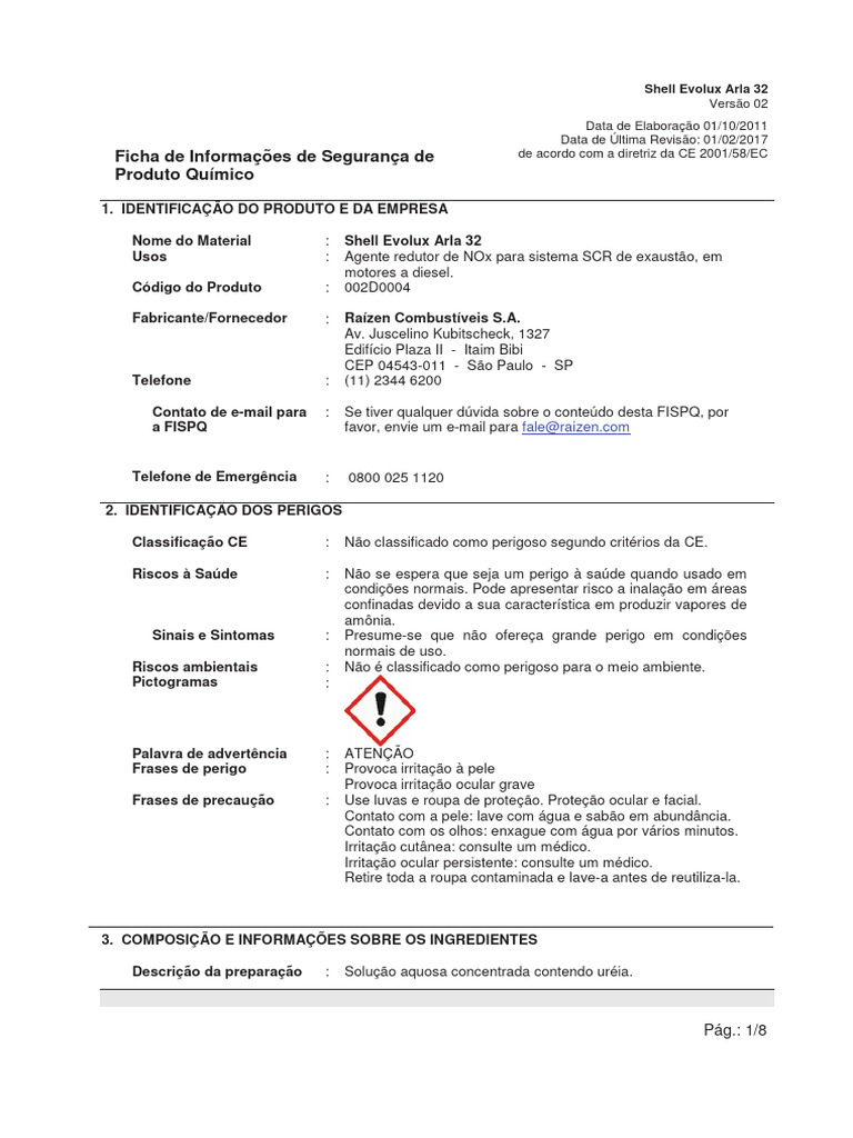 Fispq - Arla 32 - Shell Evolux | PDF | Solubilidade | Química